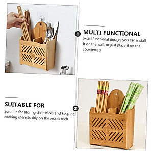 Uonlytech Bamboo Drying Rack Drain Chopsticks Holder Spoon Holder Spoons Silverware Kitchen Drainer Rack Silverware Holder Flatware Organizer Flatware Holder Fork 1pc