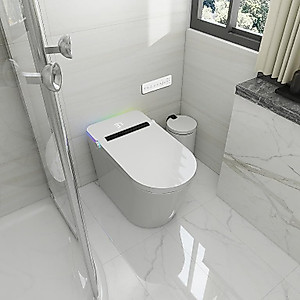 Smart Toilet with Built-in Bidet Seat, Tankless Toilet with Auto Lid Opening, Closing and Flushing, Heated Seat, Digital Display, Elongated