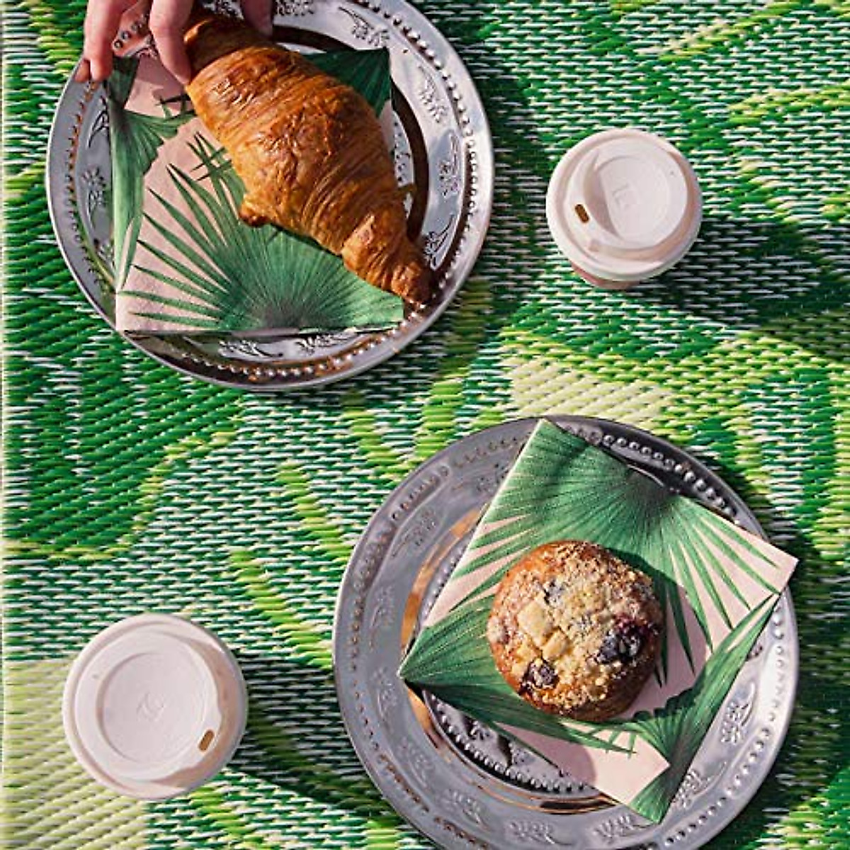 Talking Tables Green Tropical Palm Leaf Waterproof Outdoor Rug | Plastic, Lightweight & Non Slip Mat with Double-Sided Jungle Leaves Pattern | for Garden, Patio, Decking, Bathroom, Utility, Picnic