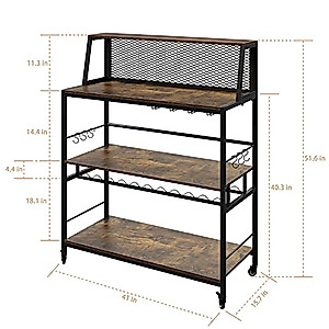 Jevindo Bar Carts for The Home, 41 Inches Liquor Cabinet, Modern Bar Cabinet with Movable Wheels Base, Wine Glasses Holder and Bottles Rack for Kitchen, Living Room, Dining Room, Rustic Brown
