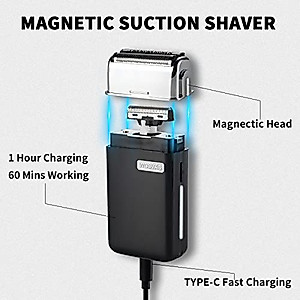 Electric Shavers Foil for Men Portable Pocket Size Men's Electric Shaver Small Electric Razor for Mens Face Electric Cordless Rechargeable Beard Shaver Wet Dry Double Shaver by WOSVAS