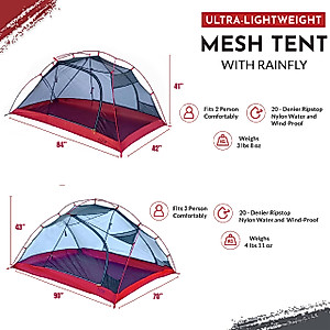 Near Zero 3 Person Ultralight Backpacking Tent, 2 Door, 20D Ripstop Waterproof Sealed Nylon, Freestanding, Rainfly, 3 Season, with Lightweight Aluminum Frame. Easy Setup System