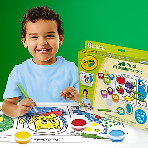 Crayola Spill Proof Paint Set (8ct), Washable Toddler Paint Kit, with Activity Pages, Kids Paint Brushes, Paint Pots, Ages 3+