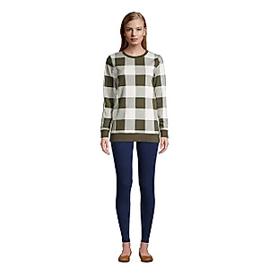 Lands' End Womens Long Sleeve Sweatshirt Tunic Forest Moss Buffalo Check Regular Medium