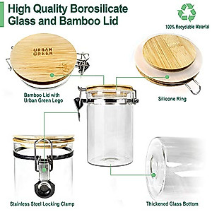 Glass Storage Jars with Airtight Locking Clamp Lids, Airtight Glass Canisters with Locking Lids, Glass Storage Containers with Bamboo Lid, Food Storage Containers, Glass Canister Sets, Set of 4