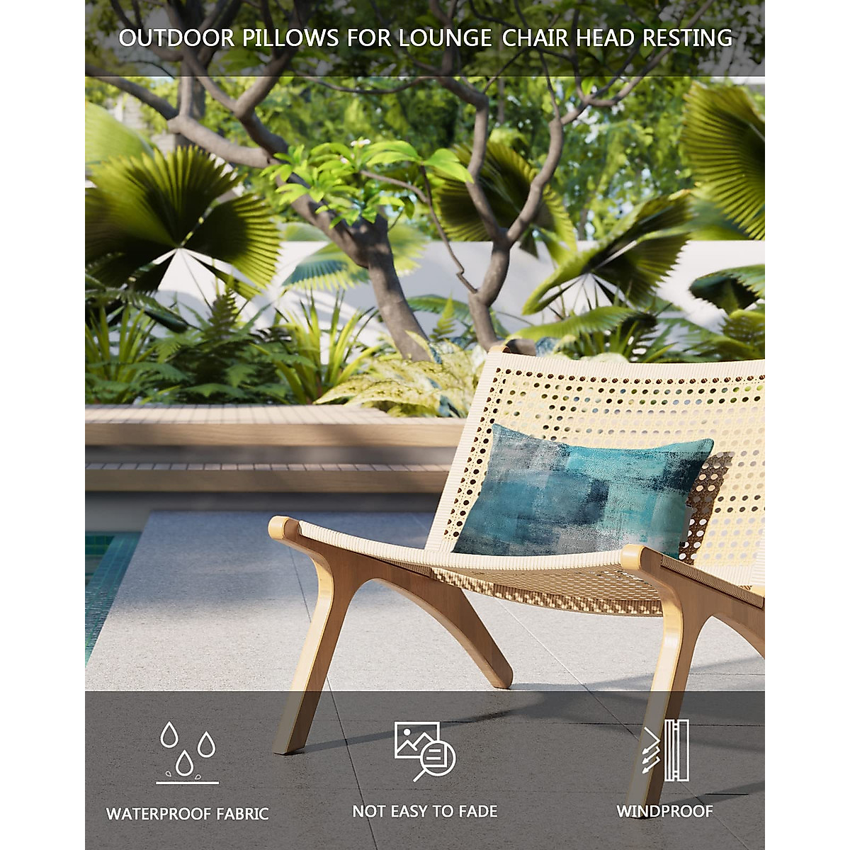 Blue Graffiti Art Outdoor Chaise Lounge Head Resting Pillows 2 Pack, Teal Blue Green Gray Abstract Art Waterproof Patio Furniture Pillow with Insert Adjustable Elastic Stripe for Recliner Beach Chair