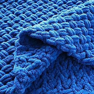 Timgle 12 Pack Fluffy Bulky Velvet Chunky Yarn Blanket Jumbo Chenille Yarn for Soft Throw and Blankets, Arm Knitting, Crocheting and DIY Crafts and Projects,35 Yards Each(Blue)