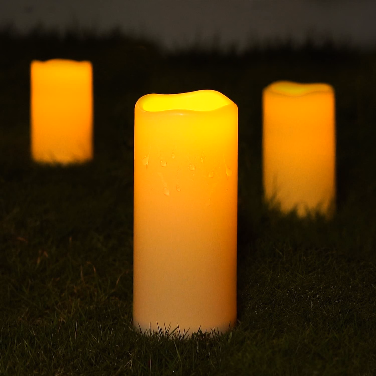 5plots 4" x 10" Single Waterproof Outdoor Flameless Candles, Battery Operated Flickering LED Pillar Candles with Remote and Timers for Indoor Outdoor Lanterns, Long Lasting, Large