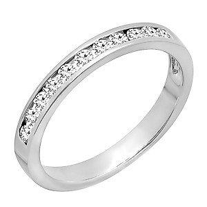 Dazzlingrock Collection 0.45 Carat (Ctw) Round Lab Grown White Diamond Channel Set Stackable Wedding Band for Her in 14K White Gold Size 7.5
