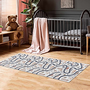 Hauteloom Mave Boys Room, Kids Room, Playroom Machine Washable Area Rug - Road Traffic Car City Carpet - Gray, Cream, Beige, Black - 5'3" x 7'