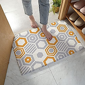 Door mat Door Mats Bath Rugs Grey Abstract Geometric Orange Hexagons,Soft Fluffy Doormats Non Slip Carpet Modern Minimal Art,gy Fuzzy Area Throw Rug for Kitchen/Bathroom/Bedroom/Living Room 18x30in