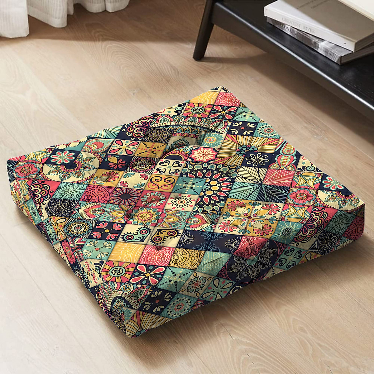 Mandala Meditation Cushion, Boho Meditation Mat, Meditation Pillows for Sitting on Floor, Cushions for Sitting in Home and Outdoor, Square Floor Pillows Cushion Seating for Yoga 22'' X 22''