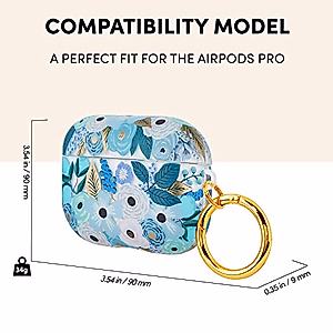 Rifle Paper Co. Airpods Pro Case Cover with Keychain [Wireless Charging Compatible] [Visible LED] Cute Case for Apple AirPods Pro with Floral Design, Anti Scratch, Slim, Shockproof - Garden Party Blue