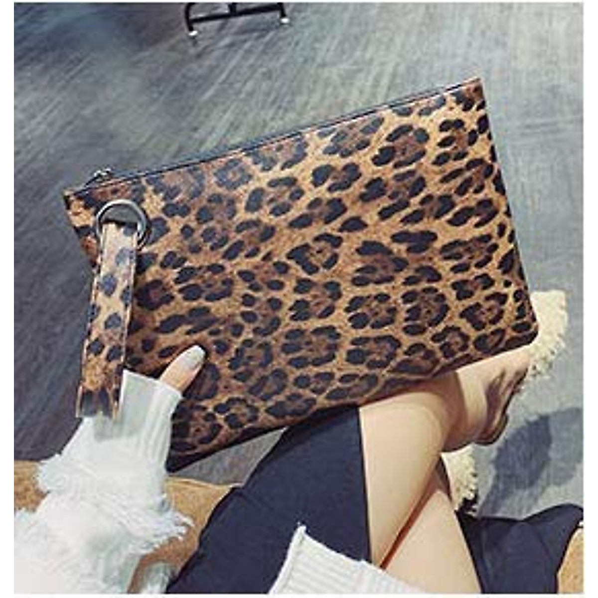 Dolce Na Womens Oversized Clutch Bag Purse Pu Leather Evening Wristlet Handbag (79 Brown Leopard)