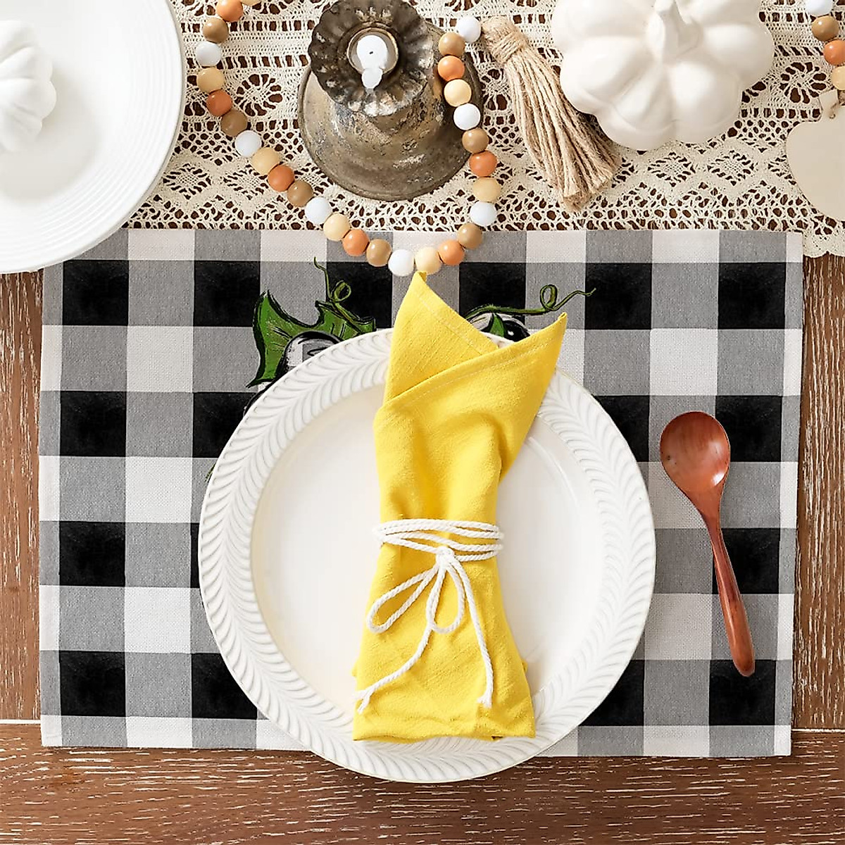 GEEORY Fall Placemats, 12x18 Inch Set of 4 Buffalo Plaid Check Pumpkins Table Decoration for Kitchen Dining, Indoor & Outdoor Dinner Party (Orange Pumpkin) GP085-18