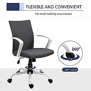 Vinsetto Mid Back Home Office Chair with Adjustable Height, High Armrests and Rocking Function, Dark Grey/White