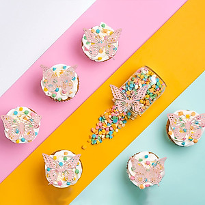 Gyufise 36 Pack Rose Gold Glitter 3D Butterfly Cupcake Toppers Hollow Butterfly Cake Decorations for Birthday Wedding Fairy Party Butterfly Wall Sticker Decal for Background Wall Decoration