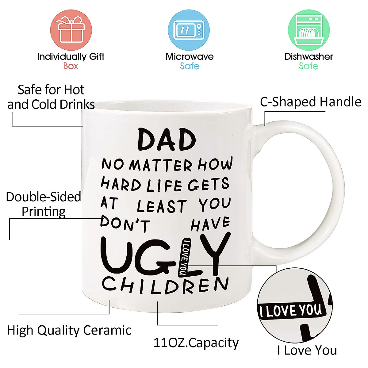 Dad Gifts from Daughter Son Wife,11oz Funny Coffee Mug Gifts for Dad Grandpa Father in Law Husband,Unique Fathers Day Present Idea for Men Him,Dad Gifts for Fathers Day Birthday Christmas Anniversary