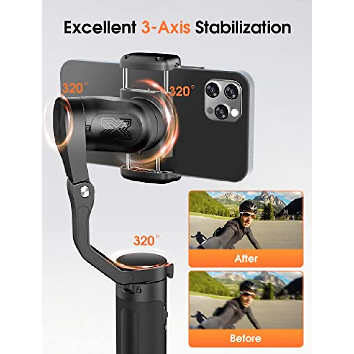 hohem iSteady X2 Gimbal Stabilizer for Smartphone, 3-Axis Phone Gimbal with Remote Control, Foldable and Portable Stabilizer for iPhone & Android, Phone Stabilizer for Video Recording YouTube TikTok
