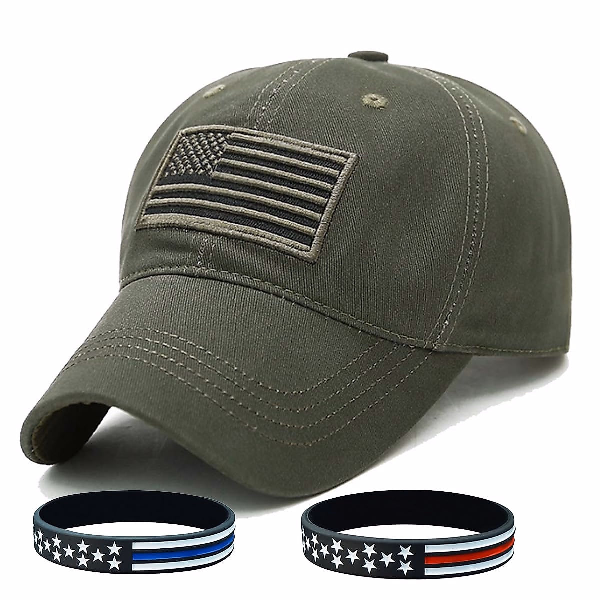LOKIDVE USA American Flag Baseball Cap Embroidered Polo Style Military Army Hat-Green