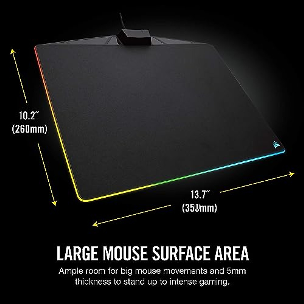 Corsair MM800 Polaris RGB Mouse Pad - 15 RGB LED Zones - USB Pass Through - High-Performance Mouse Pad Optimized for Gaming Sensors, Black