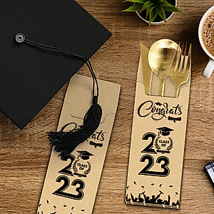 60 Pieces Graduation Silverware Bags Utensil Cutlery Holders Class of 2023 Graduation Party Supplies for College, Senior, High School Congrats Grad Centerpiece Table Decor (Kraft Paper)
