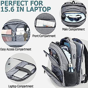 Backpack for Men and Women, School Backpacks for Teen Boys Water Resistant TSA Travel Backpack with USB Charging Port, Business Anti Theft Durable Computer Bag Gifts Fits 15.6 Inch Laptop, Grey