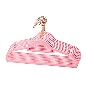 BBFISH Premium Velvet Hangers Home Non-Slip Clothes Hanger 50 Pack Ultra Thin Space Saving with 360° Swivel Rose Gold Hook Strong and Durable Coat Hangers (Pink)