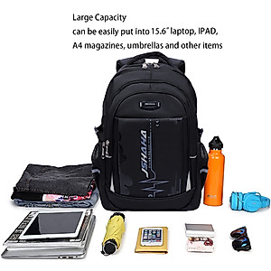 JSAHAH School Backpacks Student Bookbag Casual Shoulder Daypack Travel Back Pack for Teen Boys Black Grey