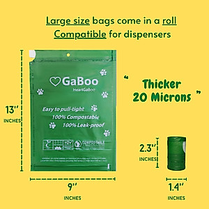 HeartGaBoo Dog Poop Bags Rolls, Drawstring Poop Bags for Easy Tying and Carrying,100% Home Compostable, Leak Proof and Extra Strong, Large Poop Bags for Dogs, Unscented, 60 Count (Side-Drawstring)