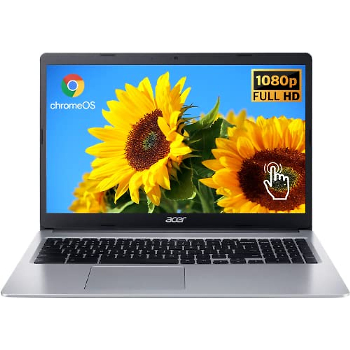 acer Chromebook 315 Laptop, 15.6” FHD Touchscreen Display, 4GB RAM, 64GB eMMC SSD, Intel Celeron N4020 Processor, Wi-Fi, Bluetooth, Webcam, USB-C, Protective Sleeve, Chrome OS, Pure Silver, N19Q3