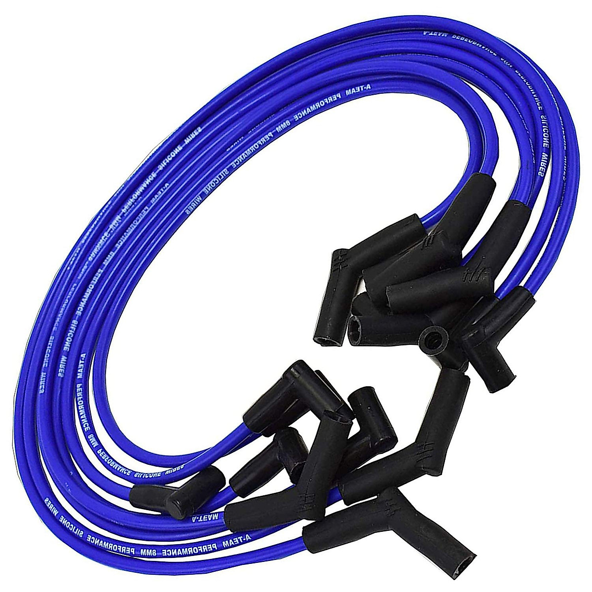 A-Team Performance - Silicone Spark Plug Wires Set - Compatible with SBF Small Block Ford Valve Cover Wires 221 255 260 289 302 351W BOSS 302 Fits HEI Distributor Caps Blue 8.0mm
