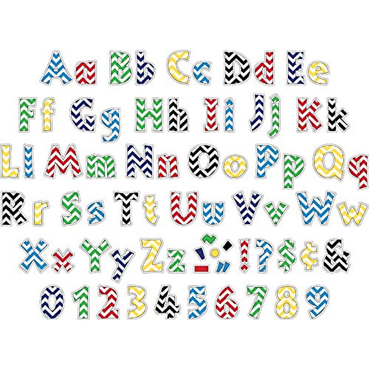 Barker Creek Letter Pop-Out Set of 3, 4" Chevron, Mixed-Design, 255 Upper and Lowercase Letters, Numbers, and Punctuation Marks in Each of 3 Designs, 765 Characters Total (4303)
