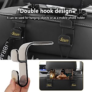 Multi-function 2 in 1 Car Seat Hooks for Purses and Bags with Phone Holder,Organize messy clutter，Adjustable Car Seat Organizer in Headrest (2PCS)