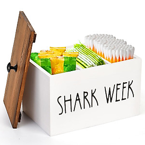 Hacaroa Tampon Holder for Bathroom, Shark Week Tampon Storage Organizer with Lid, Farmhouse Rustic Wood Pad Container Feminine Product Caddy Box for Bathroom Accessories, Movable Partition
