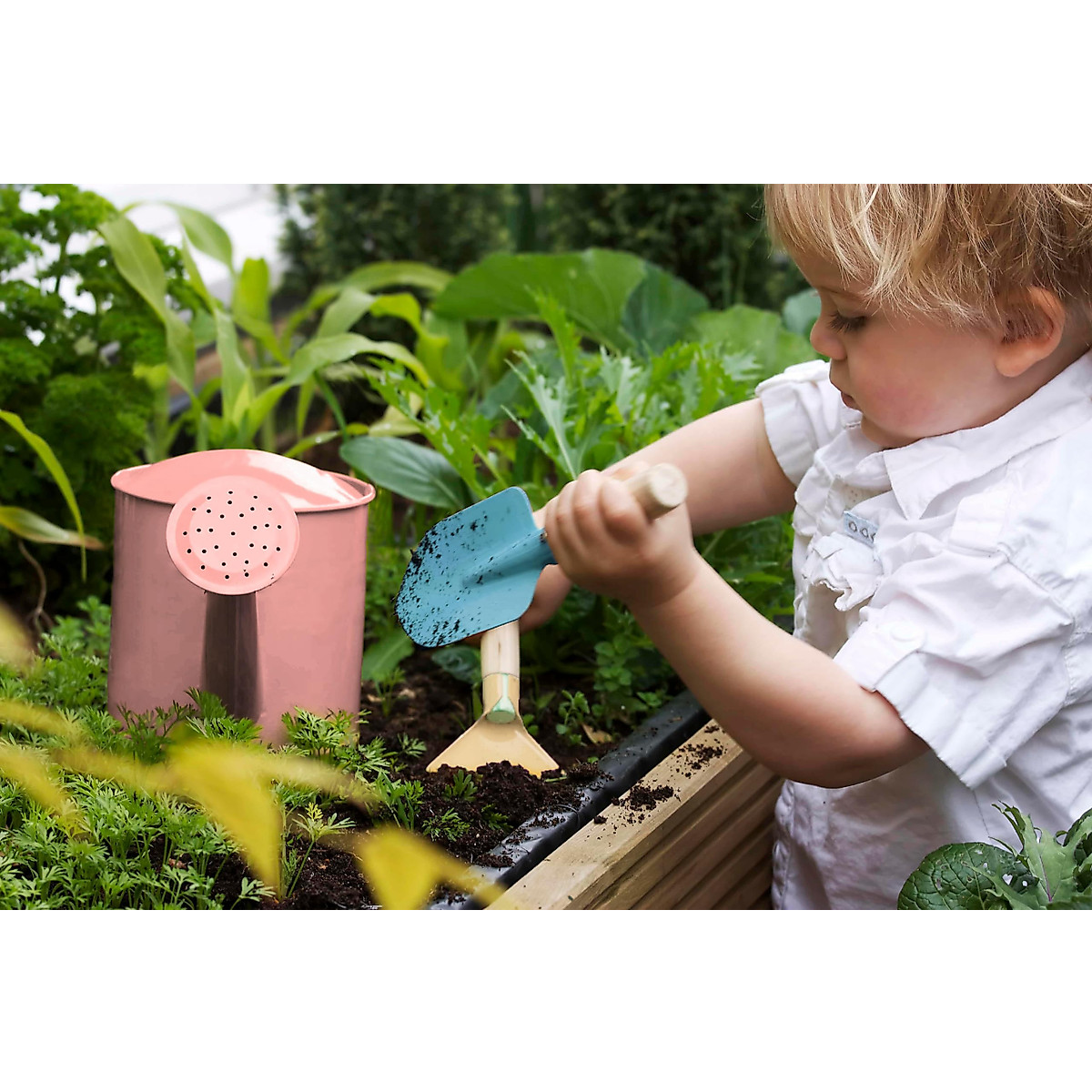 Gardening Set, Tool Kit, for Kids, STEM, Includes Tote Bag, Spade, Watering Can, Rake, Fork, Trowel and Gloves (Petal)