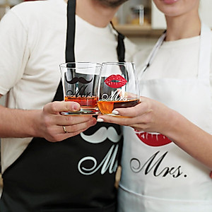 LIGHTEN LIFE Wedding Engagement Gifts for Couples,Mr & Mrs Appron and Wine Whiskey Glass Set,Anniversary Present for Newlywed,Bridal Shower Gifts,Mr and Mrs Gift Set