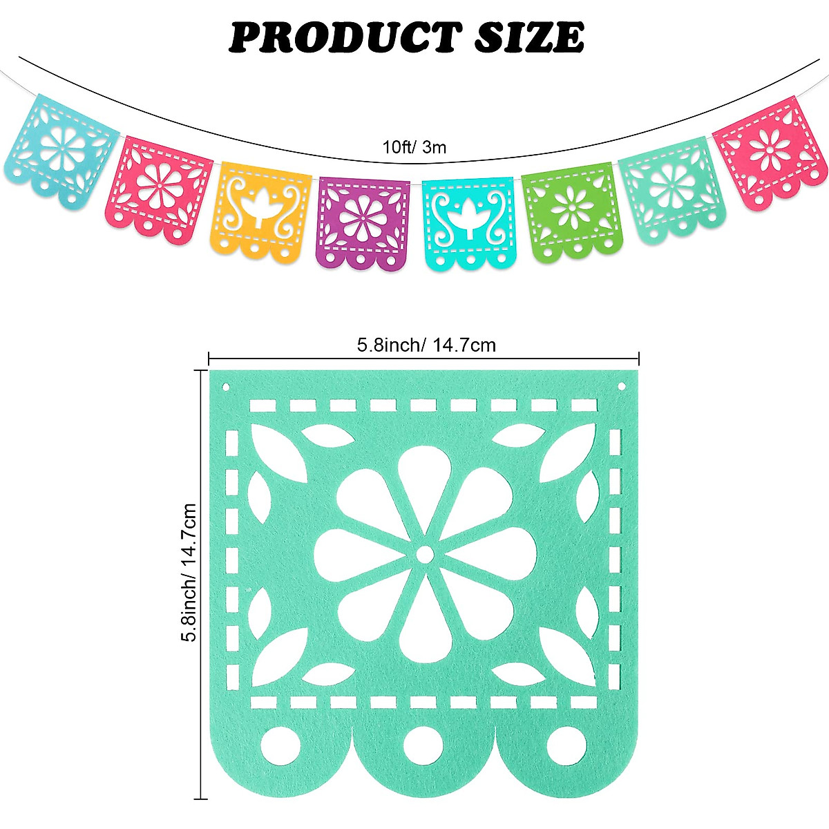 Qpout 2 Mexican Fiesta Party Decorations Banners, Felt Cinco de Mayo Decorations Banner, Day of the Dead Decor Papel Picado Banner, Dia De Los Muertos Garlands, Fiesta Birthday Baby Shower Flags