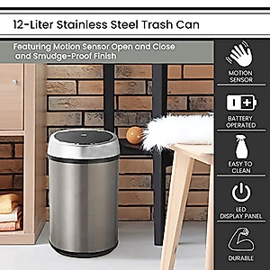 Hanover 12-Liter / 3.1-Gallon Stainless Steel 12 Liter-3.1 Gallon Home and Kitchen | Fingerprint Smudge Resistant | Soft Close | Sensor Lid, 12L Trash Can 3