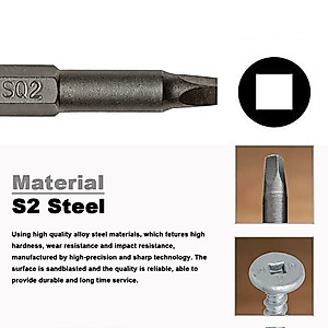 VESTTIO Square Head SQ2 Screwdriver Bit Set 10PCS 1/4 Inch Hex Shank 2 Inch/50 mm Length S2 Steel with Magnetic for Power Screwdriver Drill Impact Driver