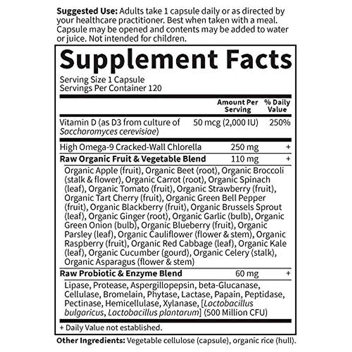 Garden of Life Vitamin D, Vitamin Code Raw D3, Vitamin D 2,000 IU, Raw Whole Food Vitamin D Supplements with Chlorella, Fruit, Veggies & Probiotics for Bone & Immune Health, 120 Vegetarian Capsules