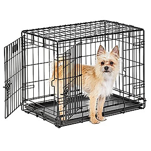 MidWest Homes for Pets Small Dog Crate, Life Stages 24' Double Door Folding Metal Dog Crate | Divider Panel, Floor Protecting Feet, Leak-Proof Dog Pan| 24L x 18W x 19H Inches, Small Dog Breed