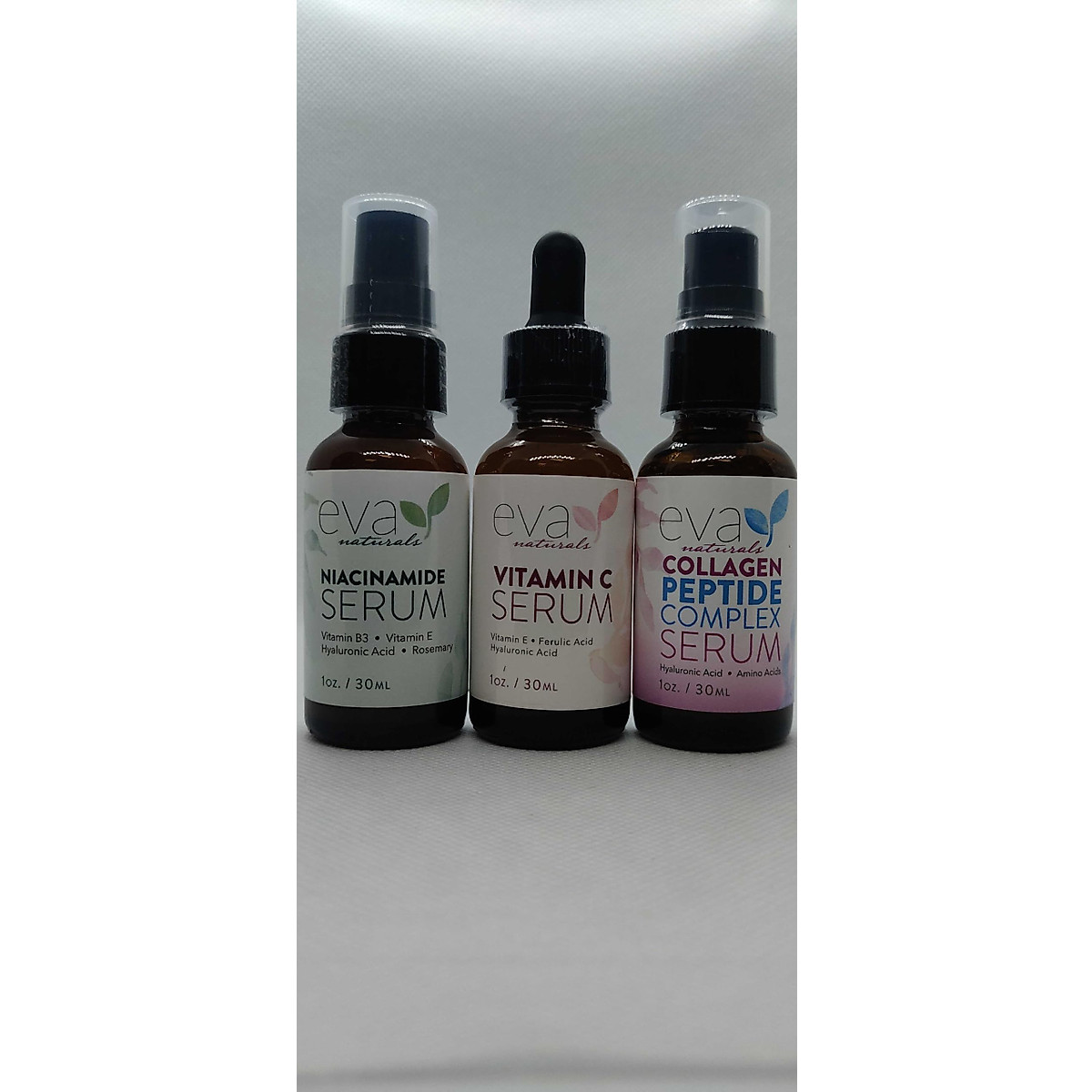 Natural Firm & Glow Skincare Set of 3 Serums – Skin Care Products With 20% Vitamin C Serum, Peptide Complex Serum, Niacinamide Vitamin B3 Serum - Peptides Serum for Face - Face Serum by Eva Naturals