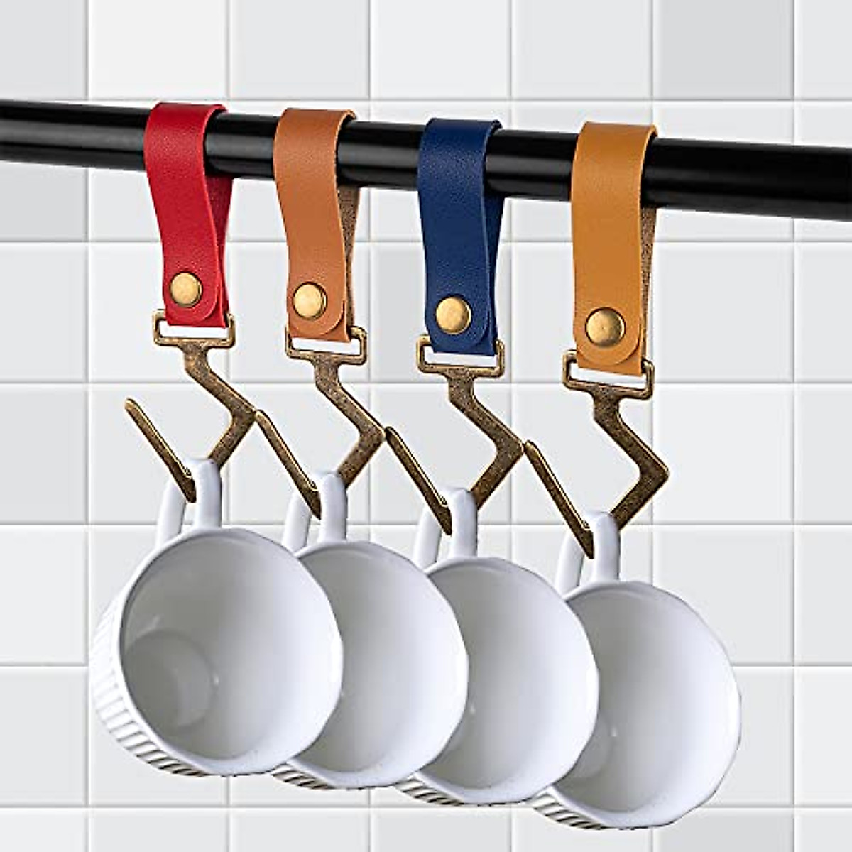 MolonButterfly Rustic Brown Leather S Hooks - Set of 8 Heavy Duty Multi-Purpose Hooks for Hanging Pots, Pans, Utensils, and More in Kitchen, Closet, RV - Stylish and Durable Storage Solution