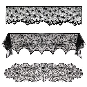 Halloween Party Decorations Indoor - Halloween Decor Set included Spider Web Fireplace Scarf Spider Web Table Runner And Cobweb Lampshade Perfect for Halloween Home Party Supplies Spider Web Decorati