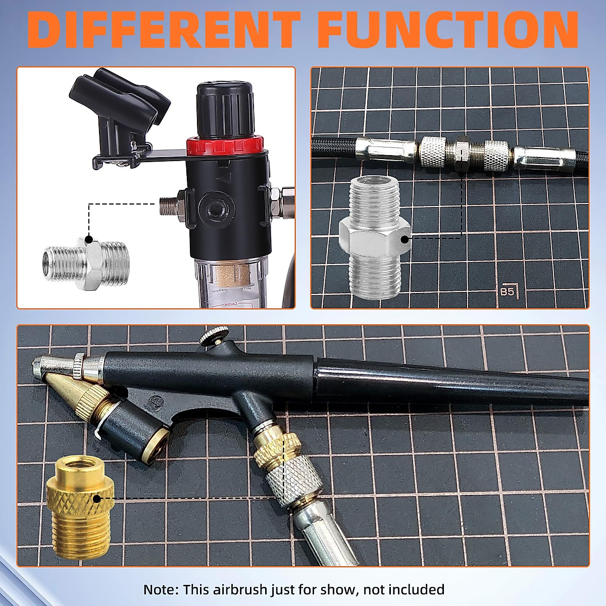 OPHIR 7 Pieces Airbrush Adapter, Professional Airbrush Hose Adapter 1/4 to 1/8, Airbrush Fittings Airbrush Connector for Air Brush Hose, Airbrush Compressor Adapter Kit Gold and Silver