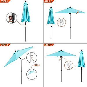 SUNA OUTDOOR 7Ft Patio Market Umbrella Outdoor Table Umbrellas Push Up with 6 Sturdy Ribs, Adjustable Height and Tilt Pole, Easy Push Up Open, for Garden Deck Commercial, Blue