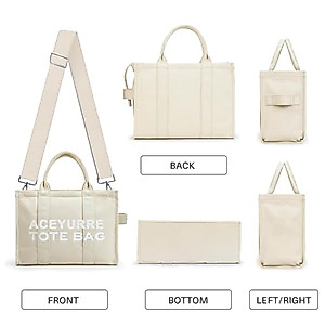 The Medium Tote Bag for Women, Canvas Crossbody Purse Handbag Bags with Zipper for Work, School, Travel(White)