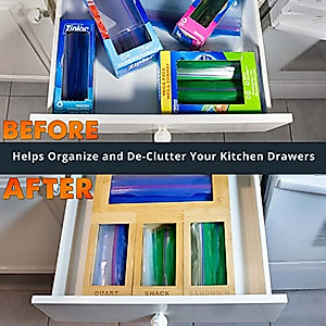 Plastic Bag Organizer and Sandwich Bag Organizer for Drawer Set of 4 – Bamboo Ziplock Bag Organizer - Zip Lock Bag Container and Baggie Organizer for Drawer - Ziplock Bag Storage Organizer by Peraco