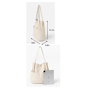 Jeelow Canvas Bucket Tote Shoulder Bag Handbag Purse Women (Beige)